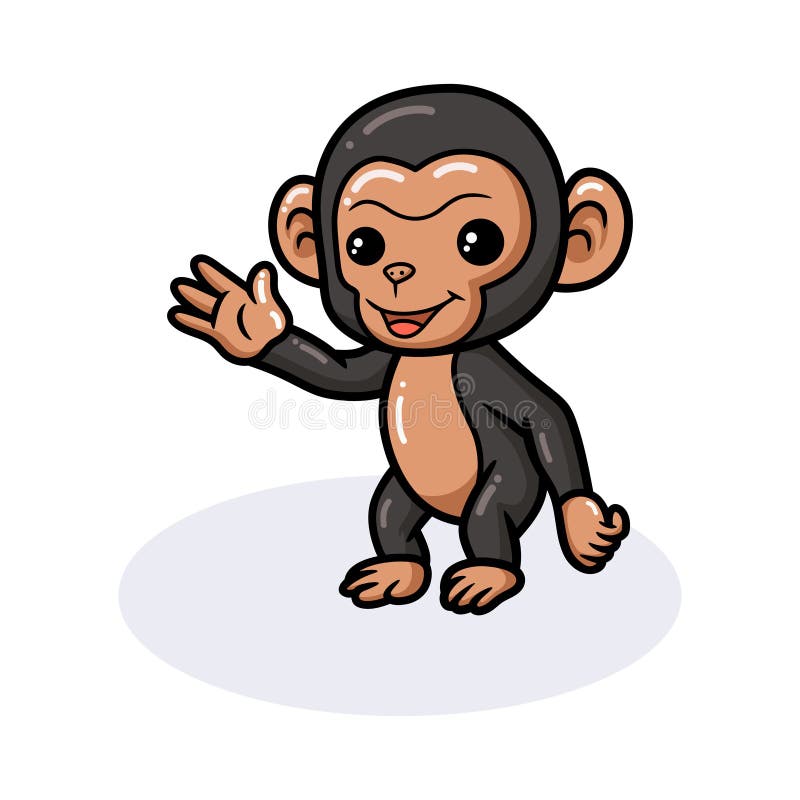 Cute Baby Chimpanzee Cartoon Waving Hand Stock Vector - Illustration of ...