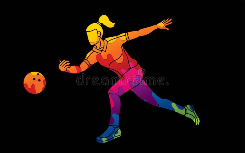 Female Player Bowling Sport Bowler Action Cartoon Graphic Vector Stock ...