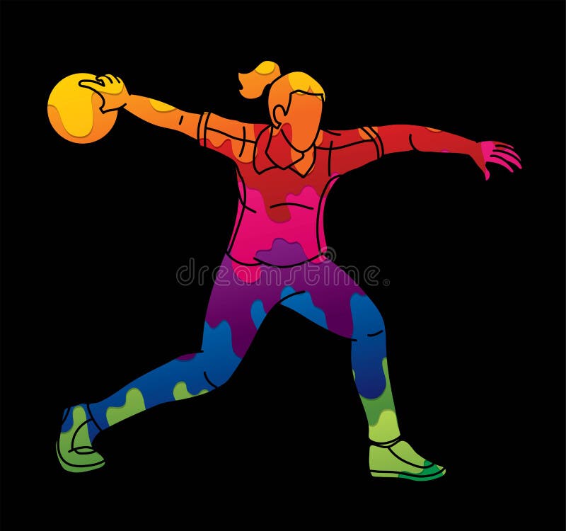 Bowling Sport Female Player Action Cartoon Graphic Vector Stock Vector ...