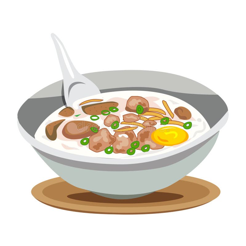 Vector Illustration Congee with Eggs, Mushrooms, Vegetables, Rice ...
