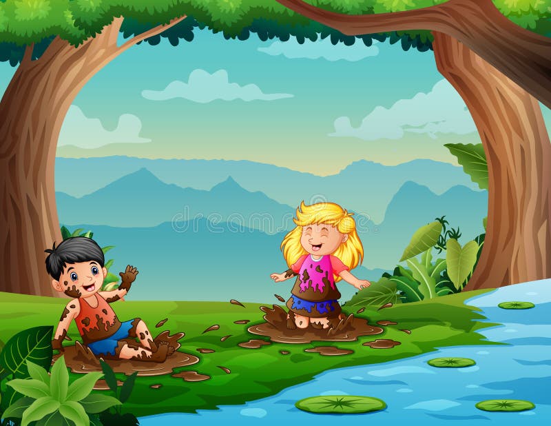Children Playing Mud Cartoon Stock Illustrations – 152 Children Playing ...