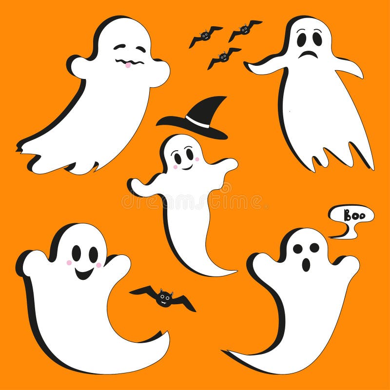 Scary Set of Monochrome Ghosts. Stock Illustration - Illustration of ...
