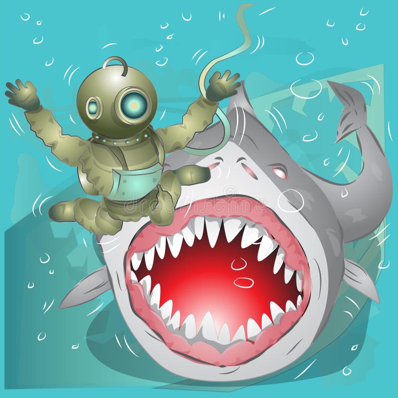 Retro Diver Against Sea Monster Stock Vector - Illustration of helmet ...