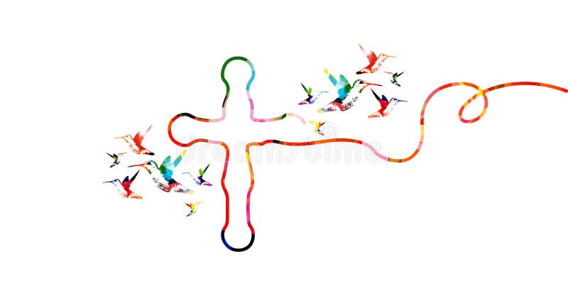 Christian Cross with Hummingbirds Isolated Vector Illustration ...