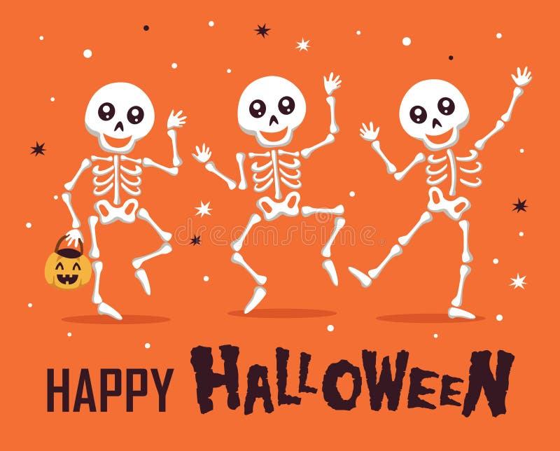Happy Halloween with Funny Skeleton Cartoon Character. Halloween ...