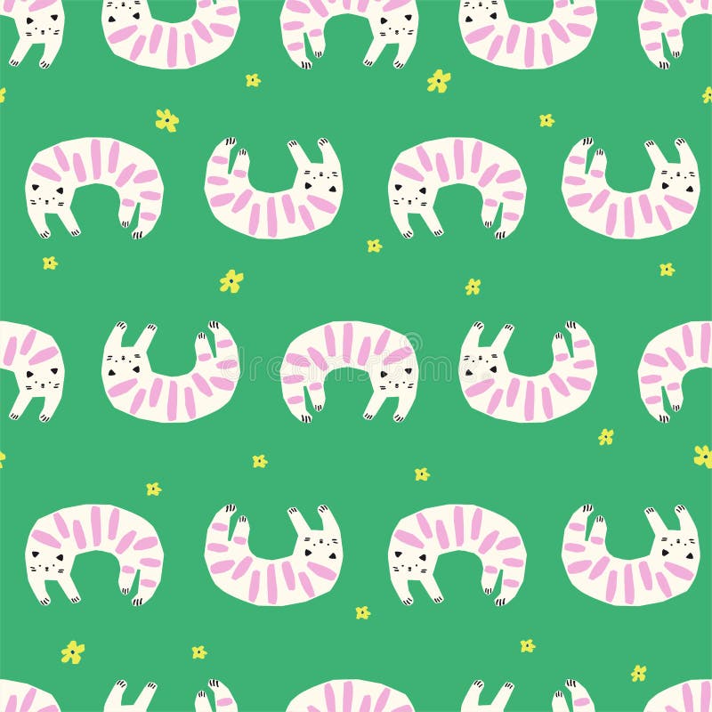 Vector Simple and Cute Cat Animal Illustration Motif Seamless Repeat ...