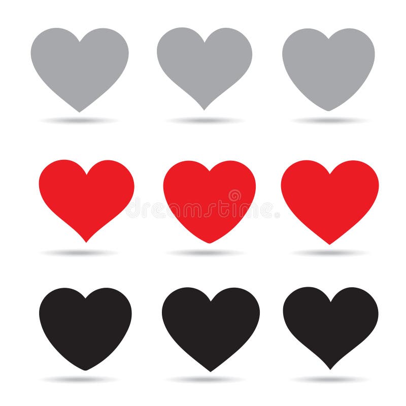 Illustration, Vector, Nine Hearts, Three Colors, on a White Background ...