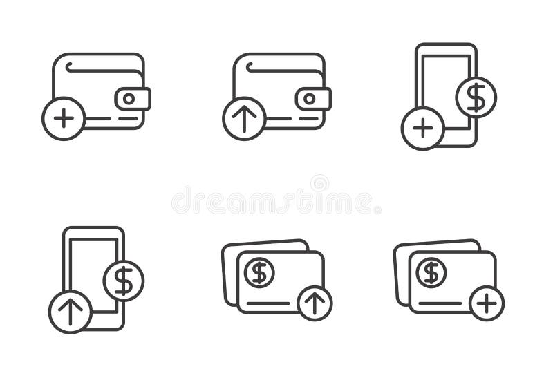 Set of Top Up Money Icon in Linear Style Stock Vector - Illustration of ...