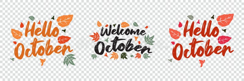 Set of Hello October Typography Vector Stock Vector - Illustration of ...