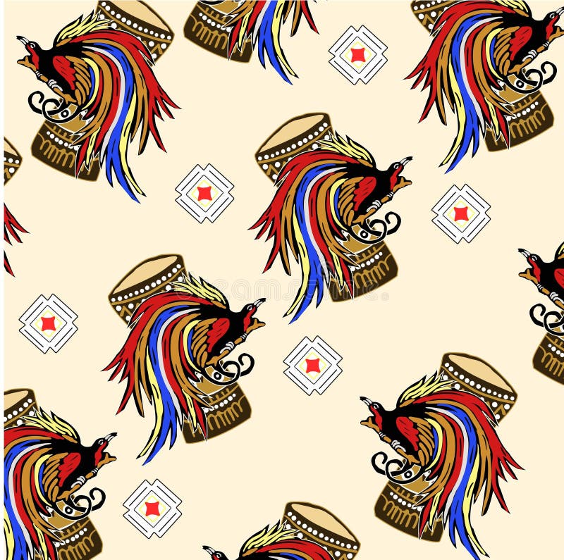 Beige Papuan Batik with a Motif of a Bird of Paradise, a Musical ...