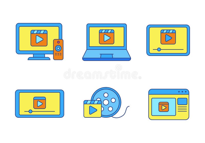 Set of Movie Streaming Icons in Linear Color Style Stock Vector ...