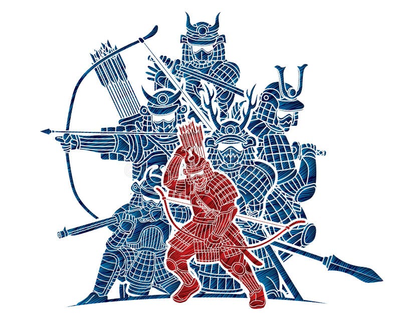 Group of Samurai Warrior with Weapon Japanese Fighter Ronin Cartoon ...