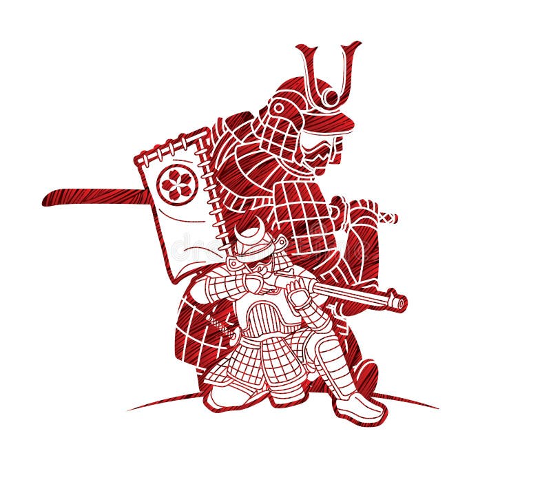 Group of Samurai Warrior with Weapon Japanese Fighter Ronin Cartoon ...