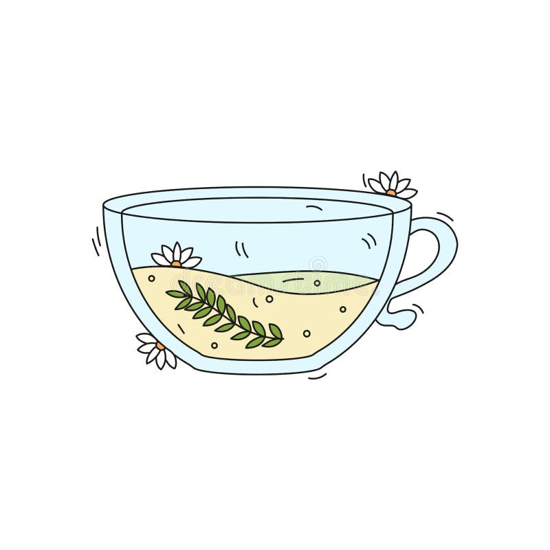 Tea Time Concept. Hand Drawn Cute Doodle Tea Bag with Green Leaves and ...