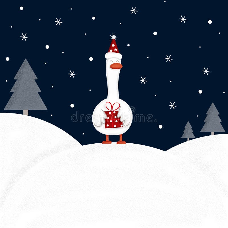 Winter Atmosphere Christmas Card with Cute Goose Stock Illustration ...