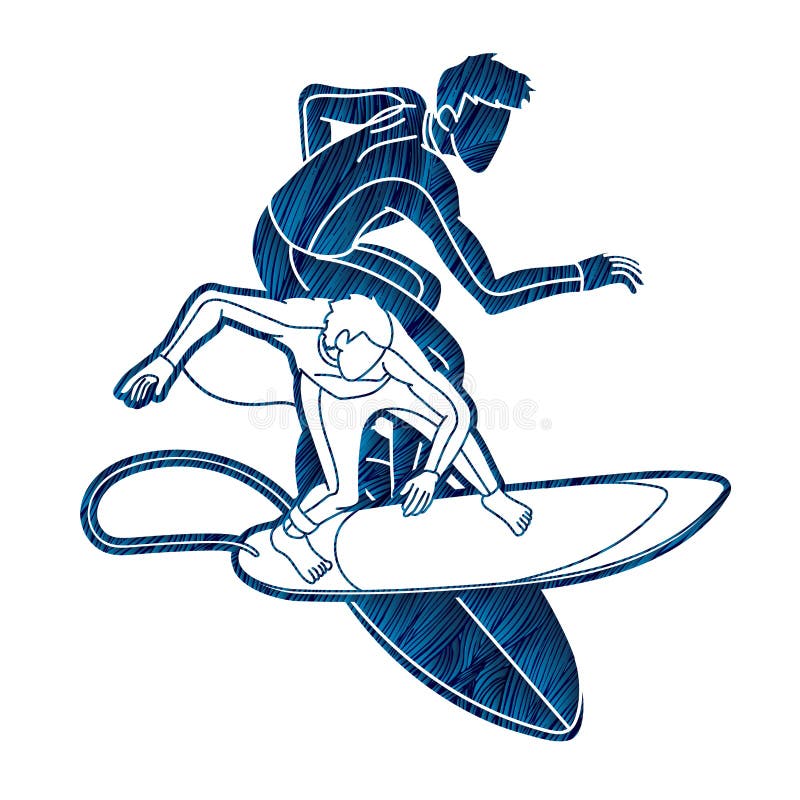 Group of Surfer Action Surfing Sport Players Cartoon Graphic Vector ...