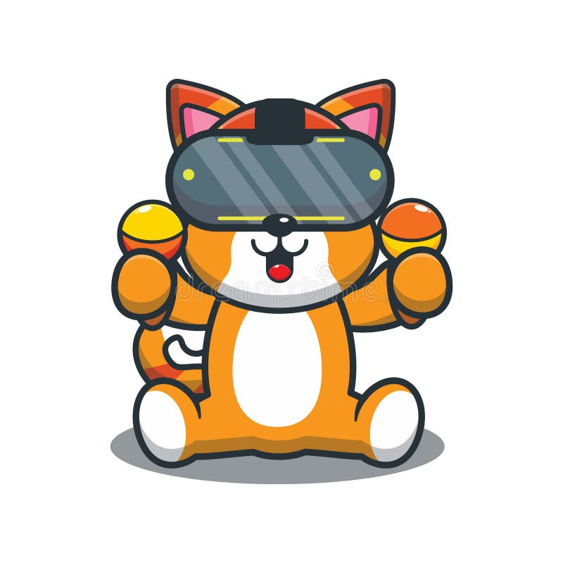 Cute Cat Playing Virtual Reality Game Stock Vector - Illustration of ...