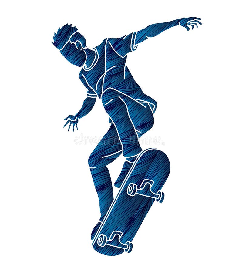 Cartoon Skateboarder in Action Stock Vector - Illustration of blue ...