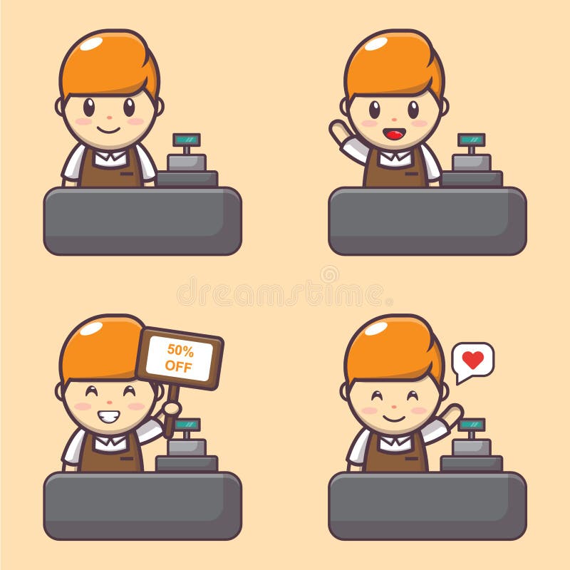 Cute Cashier Cartoon Vector Illustration Stock Vector - Illustration of ...