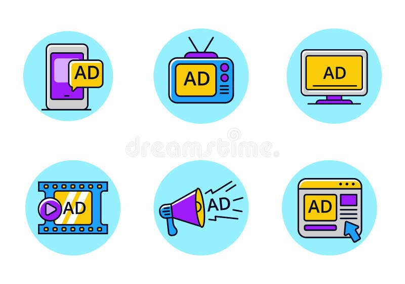 Set of Digital Advertising Icon in Colorful Style Stock Vector ...