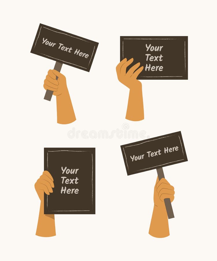 Set of Hand Drawn Flat Hands Hold Signboard with Copy Space Stock ...