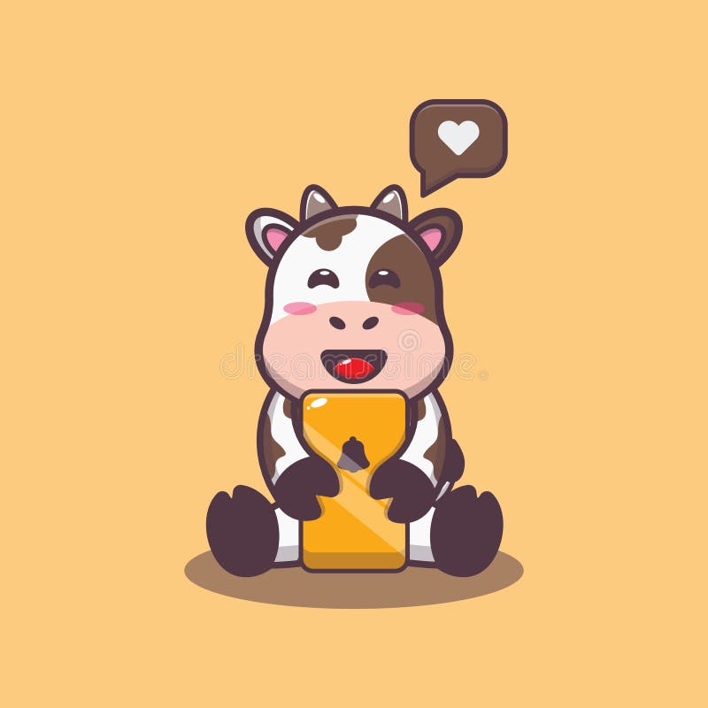 Cute Cow with Phone. Cute Animal Cartoon Illustration Stock Vector ...