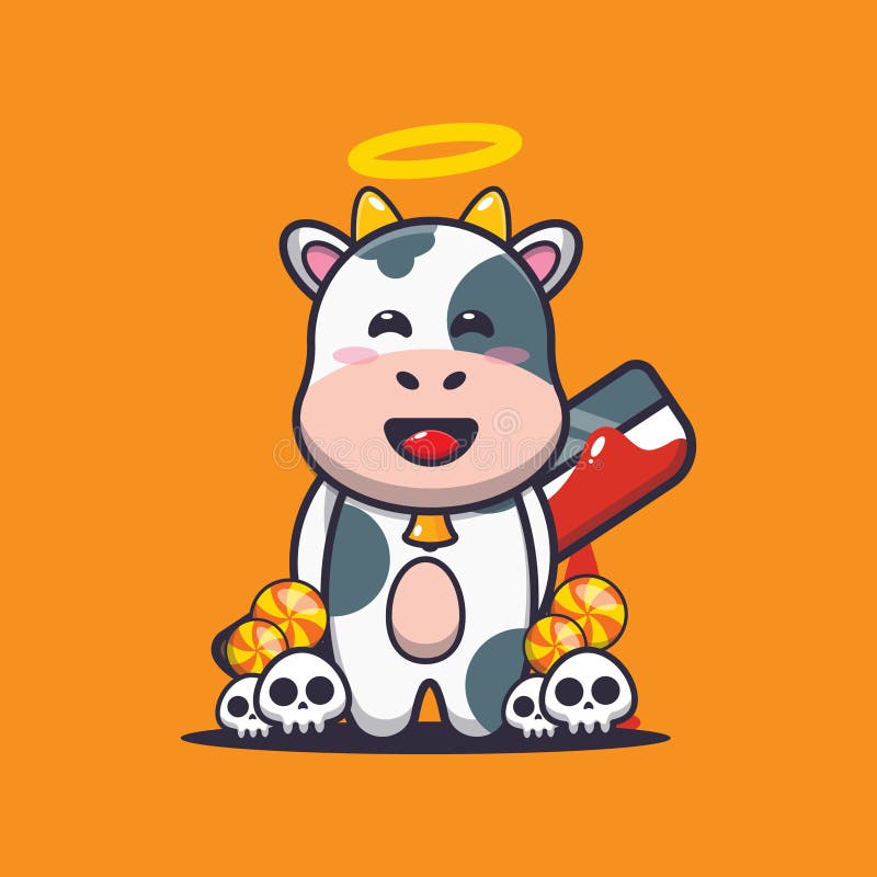 Good or Bad Cow Holding Bloody Machete in Halloween Day Stock Vector ...