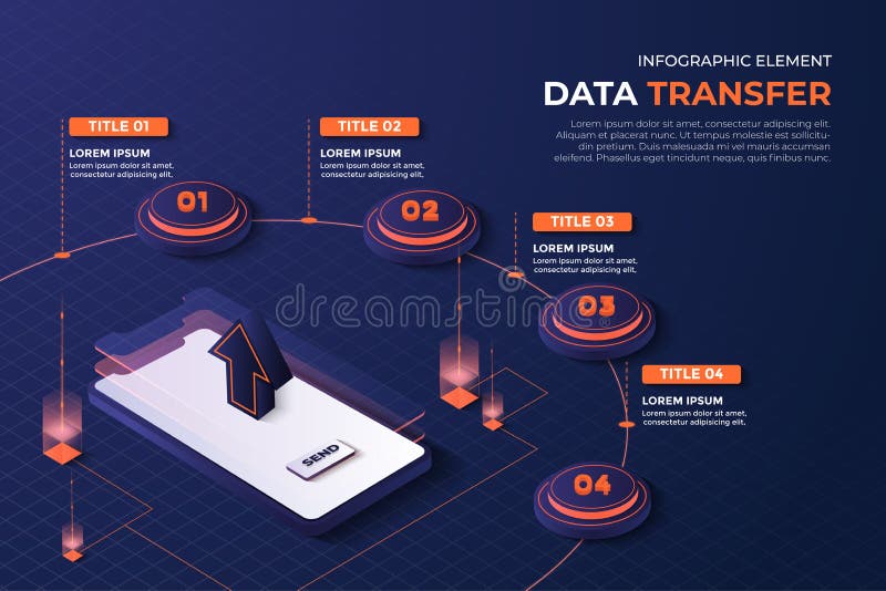3D Infographic Element Phone Data Transfer, with Orange and Dark Blue ...