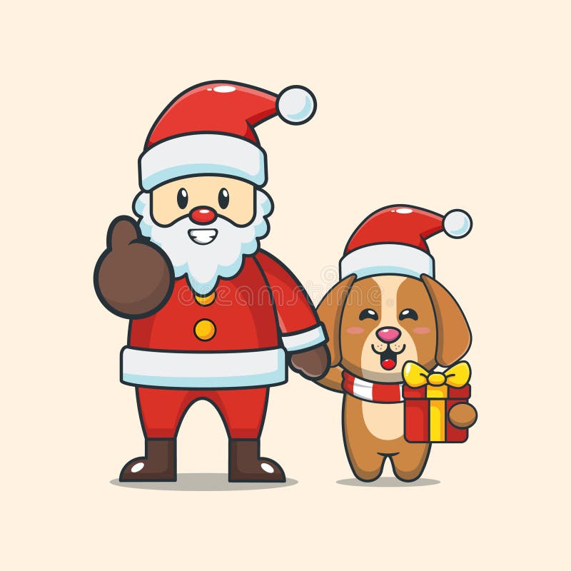 Cute dog with santa claus stock vector. Illustration of christmas ...
