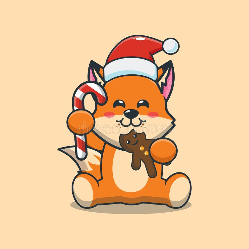 Cute Fox Eating Christmas Cookies and Candy Stock Vector - Illustration ...