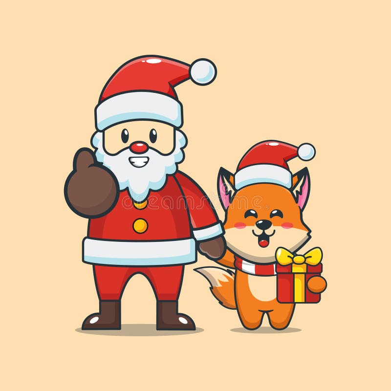 Cute fox with santa claus. stock vector. Illustration of adorable ...