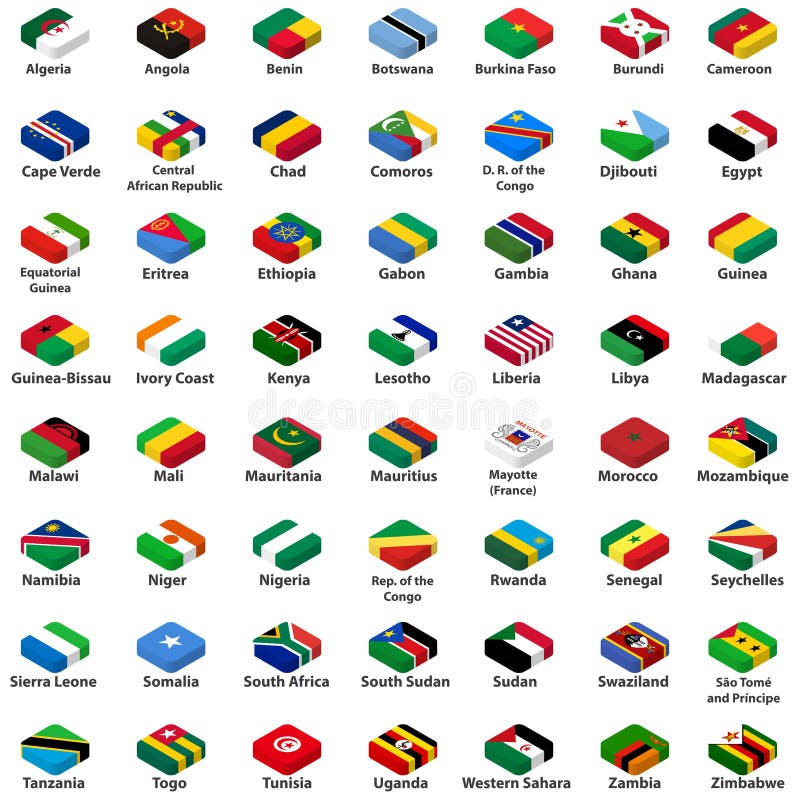 All African Countries Flags in Isometric Top View Design Stock Vector ...
