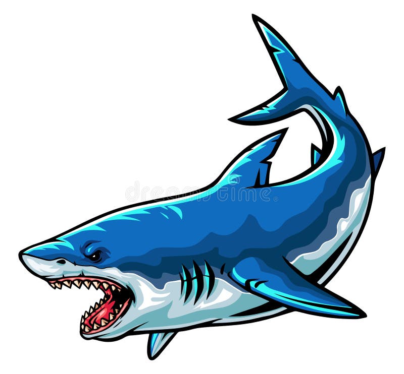 Cartoon Angry Blue Shark Mascot Stock Vector - Illustration of fishing ...
