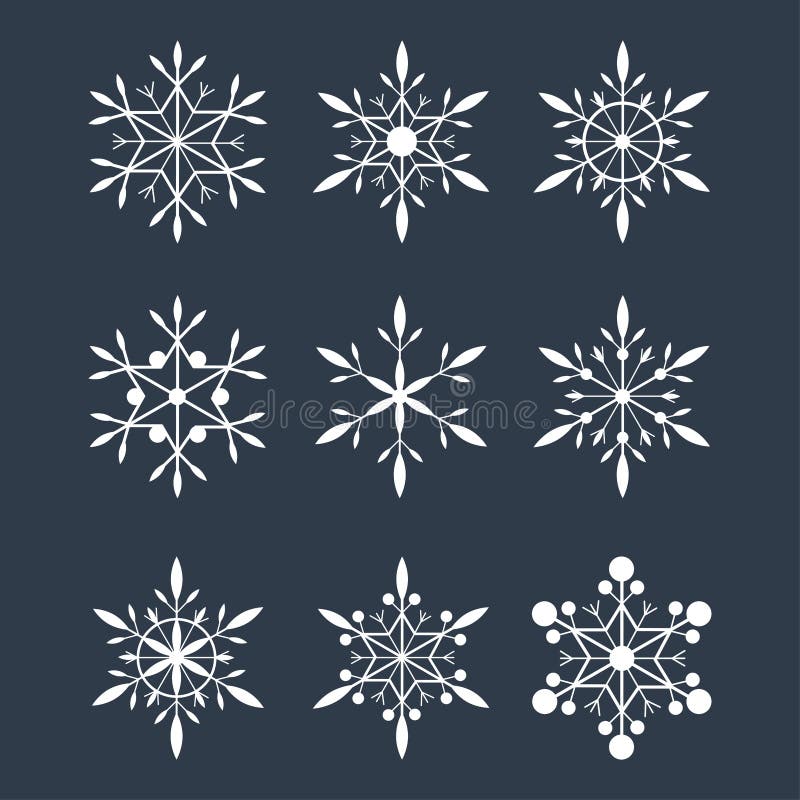 Vector Set of Snowflakes in Linear Style. Ð¡ollection of Snowflakes on ...