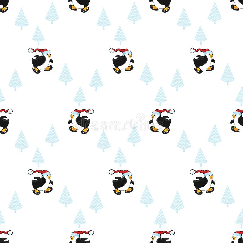 Christmas Digital Paper with Skating Penguins Stock Illustration ...