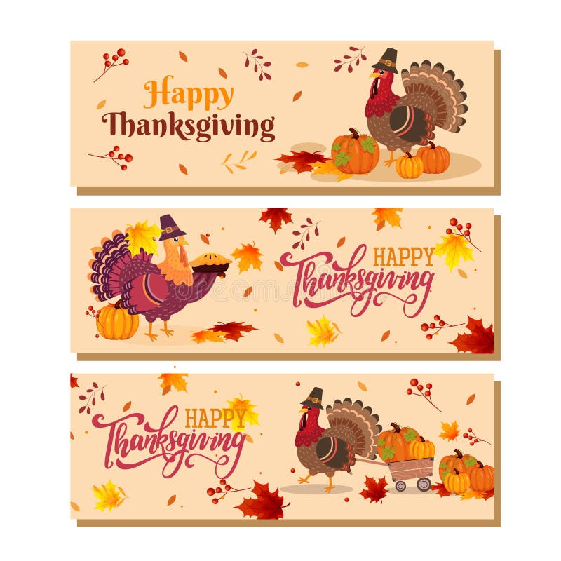 Happy Thanksgiving Banner Template with Turkey Illustration Stock ...
