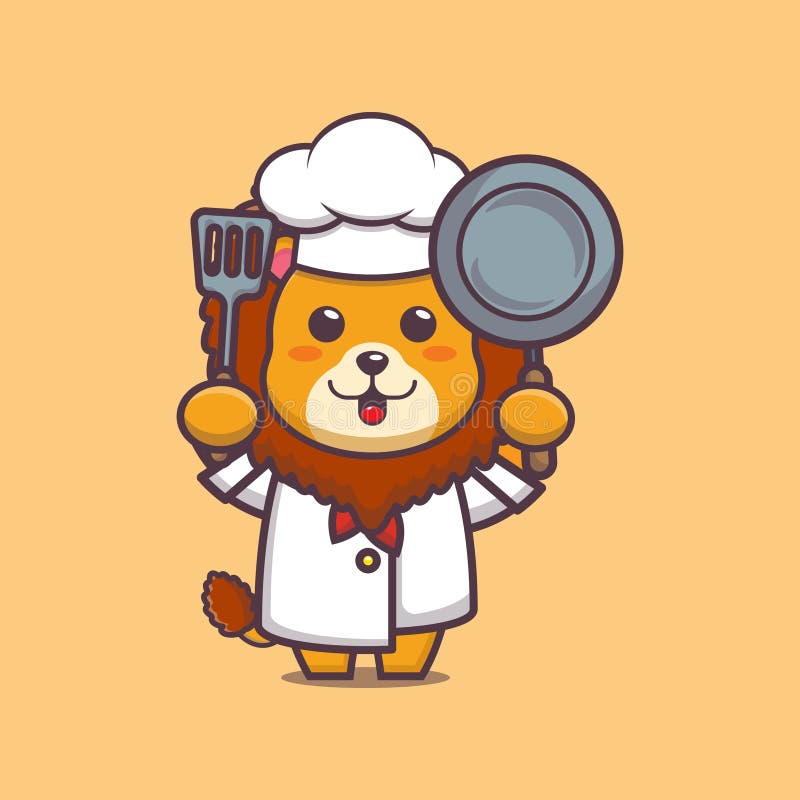 Cute Cartoon Illustration of Lion Chef Stock Vector - Illustration of ...