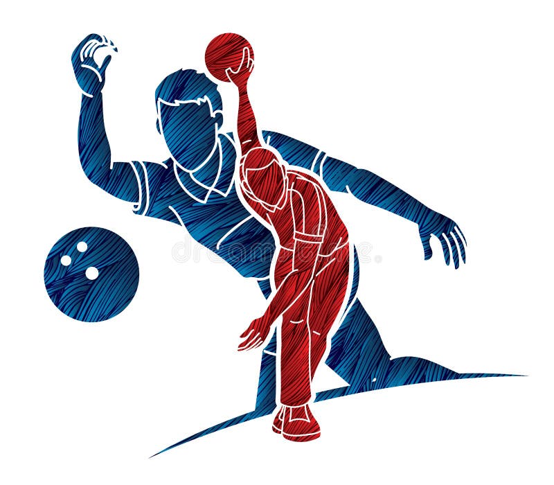 Bowling Sport Players Men and Women Pose Cartoon Graphic Vector Stock ...