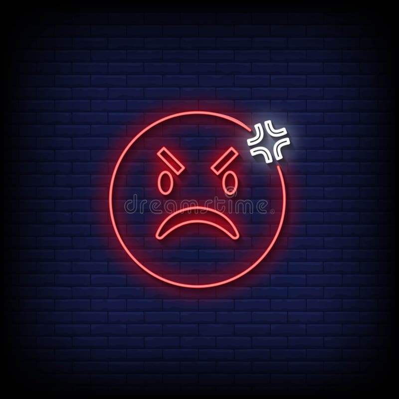 Angry Emoticon Neon Signs Style Text Vector Stock Vector - Illustration ...