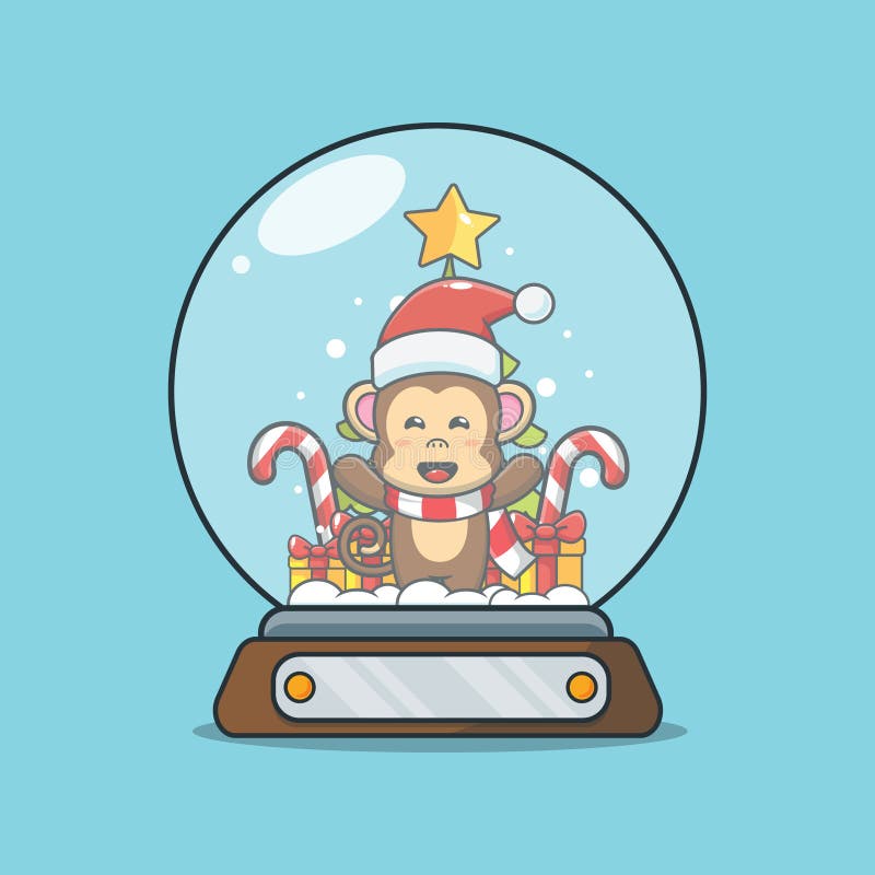 Cute monkey in snow globe stock vector. Illustration of logo - 234031737
