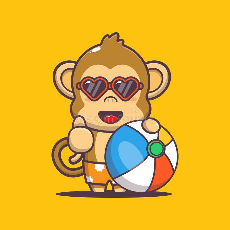 Cute Monkey with Beach Ball in Summer Time Stock Vector - Illustration ...