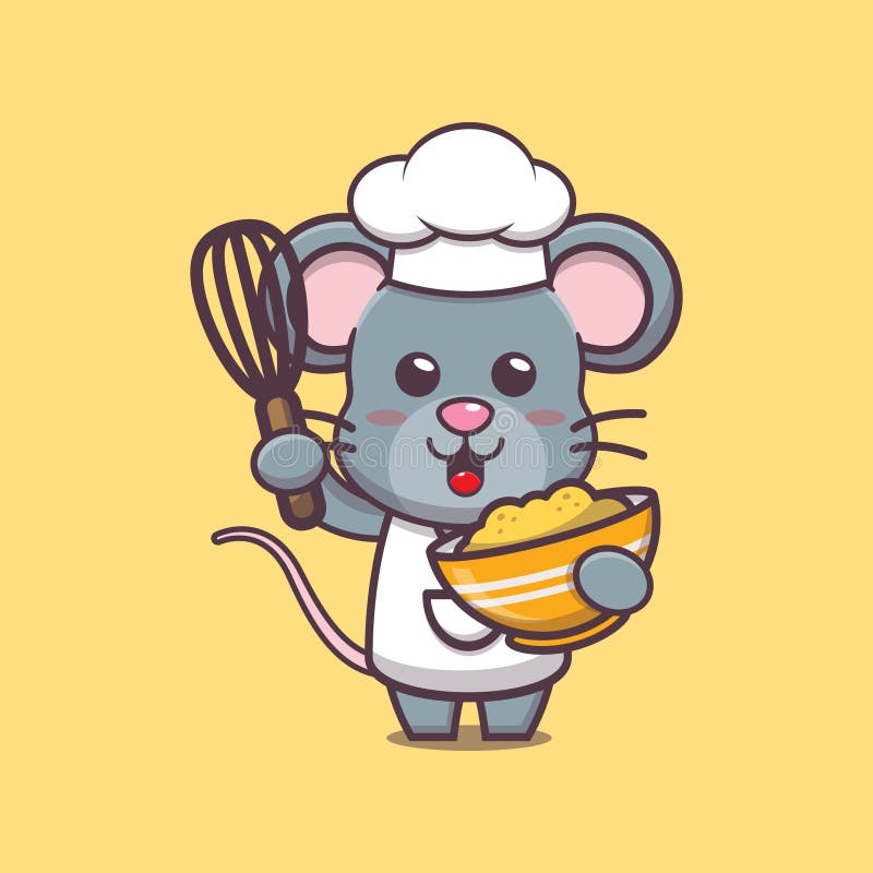Cute Mouse Chef with Bowl of Dough Stock Vector - Illustration of ...