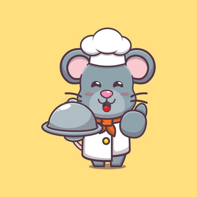 Cute mouse chef with dish stock vector. Illustration of collection ...