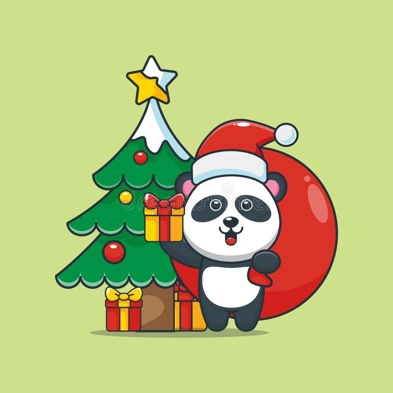 Cute Santa Panda Carrying Christmas Gift Stock Vector - Illustration of ...