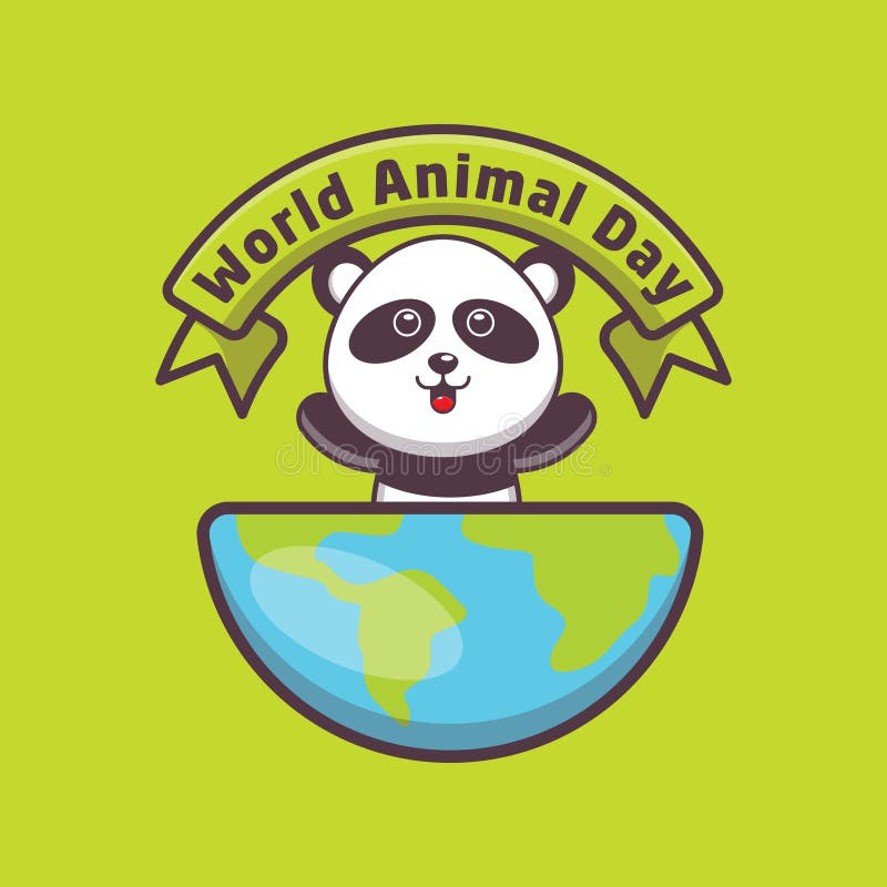 Cute Cartoon Illustration of Panda in World Animal Day Stock Vector ...