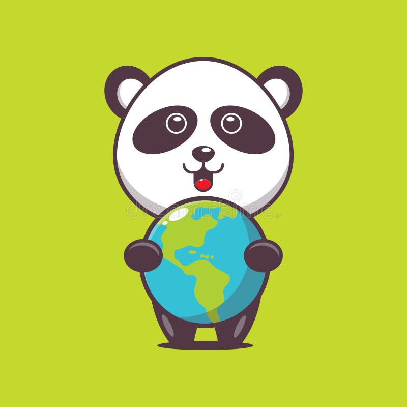 Cute Cartoon Illustration of Panda Huging Earth Stock Vector ...