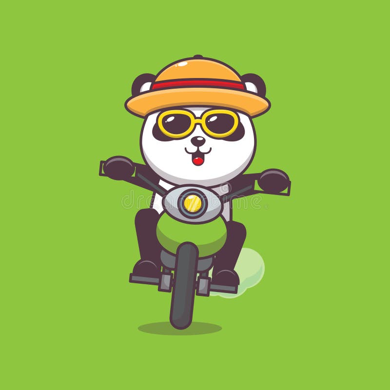 Cute Panda Riding a Motorcycle in Summer Time Stock Vector ...