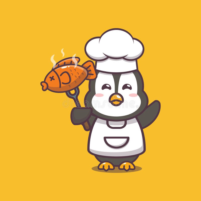 Cute Penguin Chef with Fish Stock Vector - Illustration of cook ...
