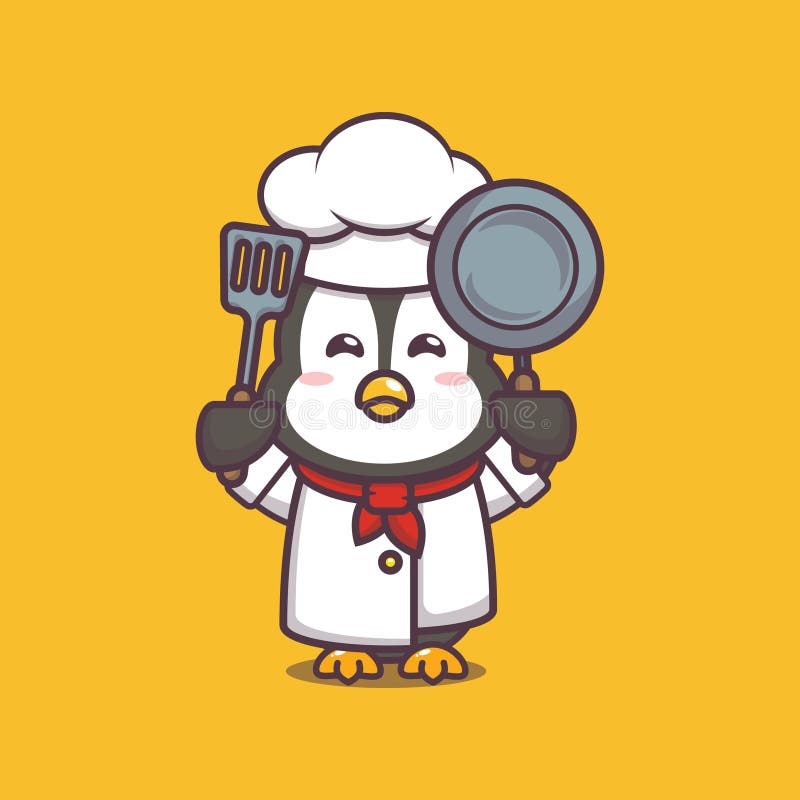 Cute Cartoon Illustration of Penguin Chef Stock Vector - Illustration ...