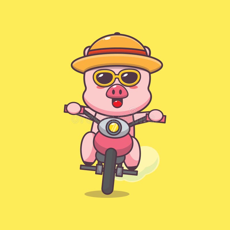 Cute Pig Riding a Motorcycle in Summer Time Stock Vector - Illustration ...